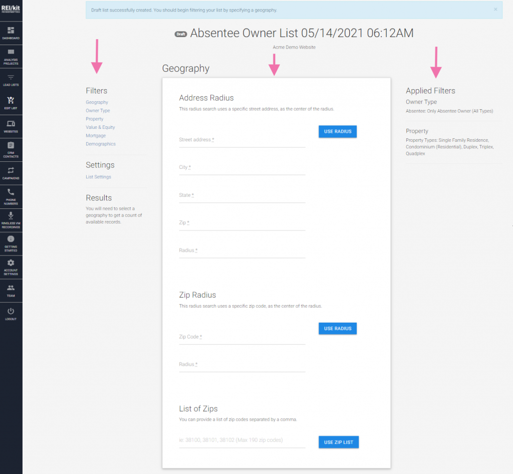 Guide: How to Use the Lead Lists Tool - REIkit.com