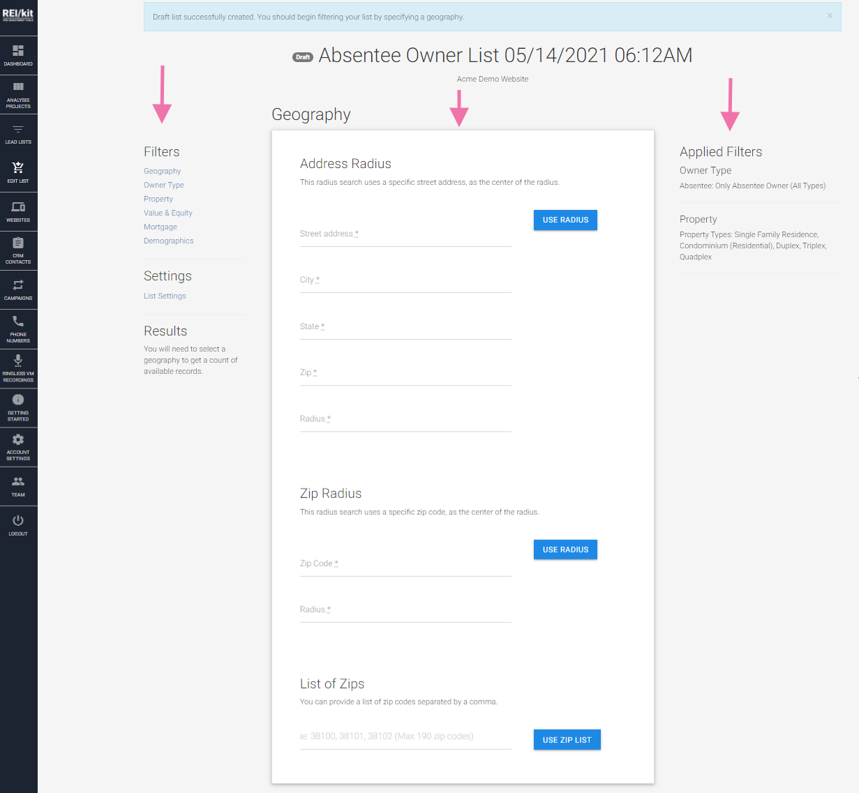 Guide: How to Use the Lead Lists Tool - REIkit.com